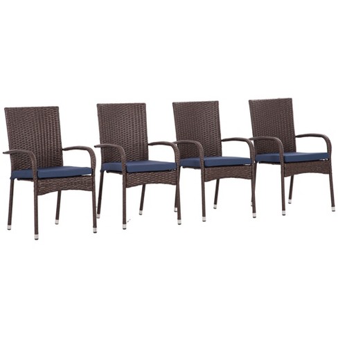 Outsunny 4 Stackable Outdoor Dining Chairs, Cushioned Patio Wicker ...