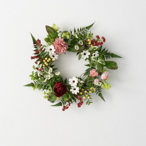 17"h Sullivans Romantic Floral Small Wreath; Multicolor : Target