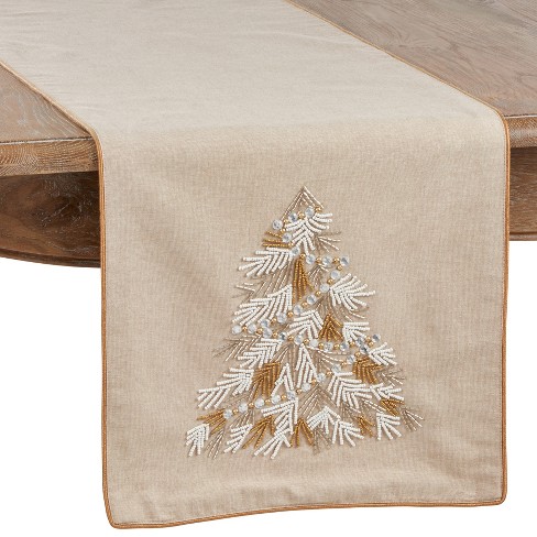 Saro Lifestyle Beaded Christmas Tree Dining Table Runner, 16"x72", Gold ...