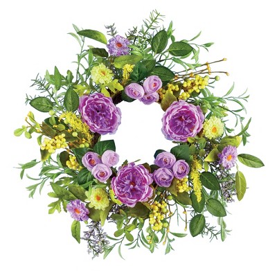 Collections Etc Purple Garden Rose Floral Hanging Wreath : Target