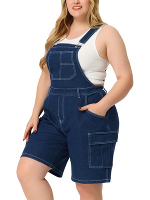 Agnes Orinda Women's Plus Size Denim Overalls Cross Back Cargo Pocket ...