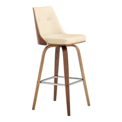 26" Julius Counter Height Barstool With Cream Faux Leather Seat Walnut ...