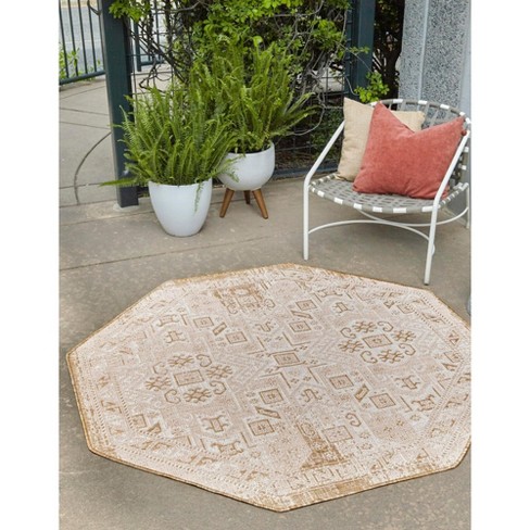 Unique Loom 7' 10 X 7' 10 Octagon Indoor/outdoor Aztec Natural Area Rug ...