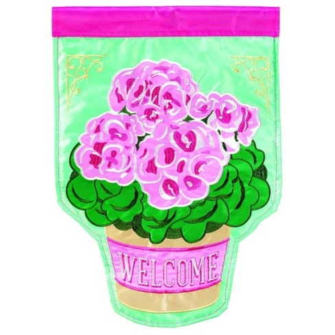 Magnolia Garden Welcome Potted Geraniums 29 X 42 Pink Polyester Outdoor ...