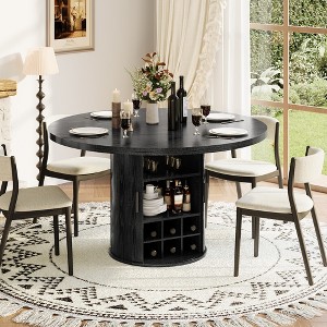 47" Round Dining Table for 4-6 with 3-Tier Storage Shelf and Wood Slide ...
