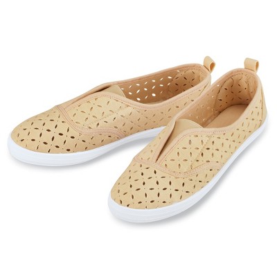 Collections Etc Laser-cut Pattern Stretch Slip-on Sneakers 9 Tan : Target