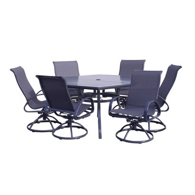 Courtyard Casual Santa Fe 7 pc 60" Hexagon Dining Set with Sling Swivel ...