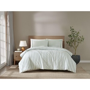 Brooklyn Loom Levi Stripe White/Sage Green King 3 Piece Duvet Set : Target
