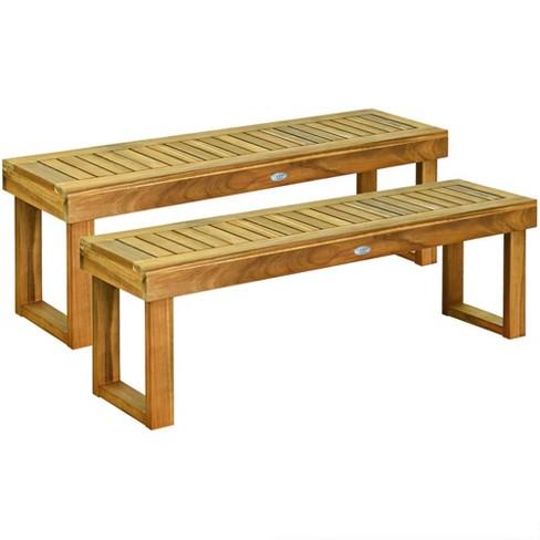 Tangkula Set Of 2 Patio Garden Dining Bench Acacia Wood Bench : Target
