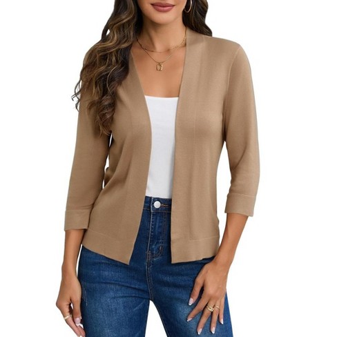 Women's 3/4 Sleeve Sweater Shrugs Cropped Sweater Cardigan Open Front ...