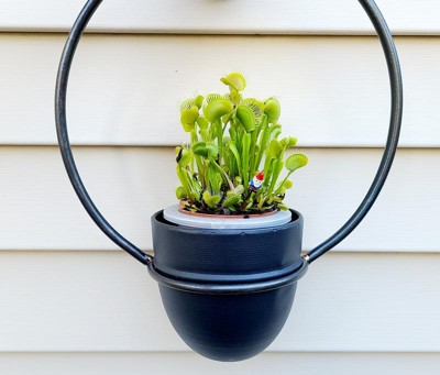 Set Of 2 Hanging Planters With Circular Frame And Metal Pots Black ...