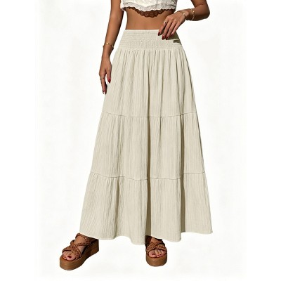 Women's High Waist Smocked a-Line Skirt, Casual Flowy Midi Skirt with ...