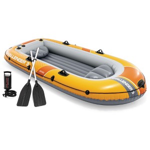 INTEX 66313EP Challenger 3 Inflatable Boat Set with 54" Oars, Pump ...