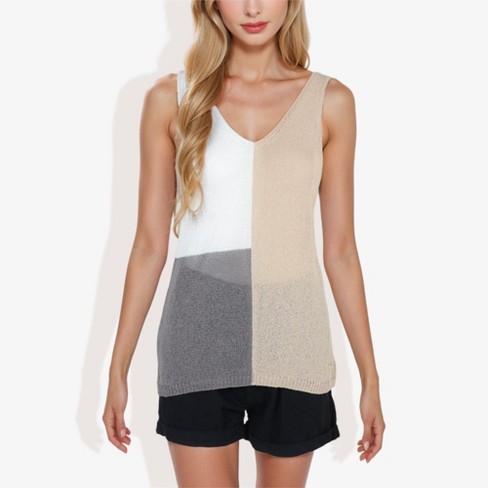 Anna-kaci Women's V-neck Color Block Sleeveless Sweater Top Lightweight ...