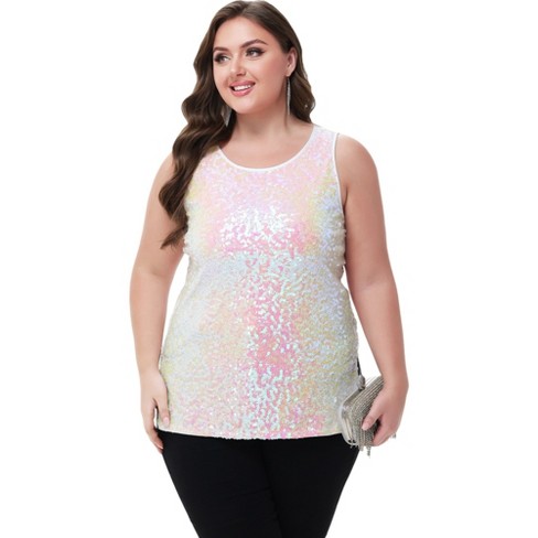 Anna-kaci Women's Plus Size Sequin Tank Top Sleeveless Sparkle Blouse ...