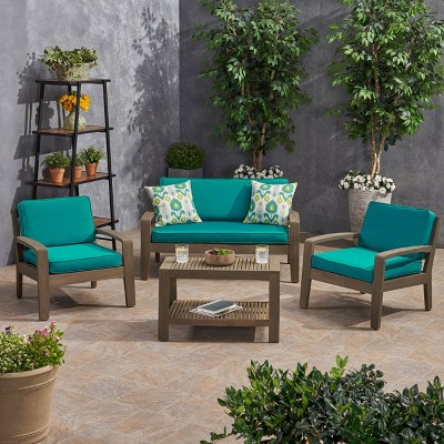 4pc Grenada Acacia Patio Chat Set Gray - Christopher Knight Home : Target