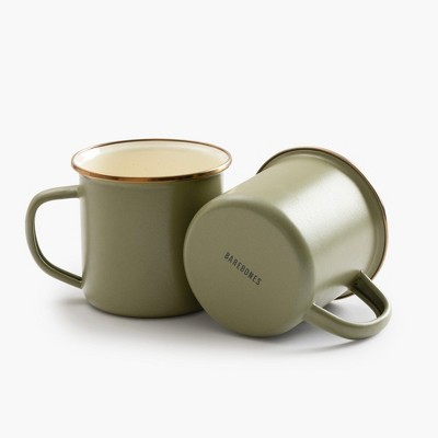 Barebones Enamelware 2-Tone Dining Collection - Olive Drab, Mug Set ...
