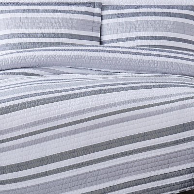 Curtis Stripe Quilt Set White/gray - Truly Soft : Target