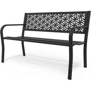 VINGLI 50" Outdoor Bench Metal with Floral Back, Garden Bench Front ...