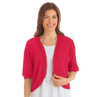 Collections Etc Open Stitch Short Sleeve Shrug Large Red Shrug : Target