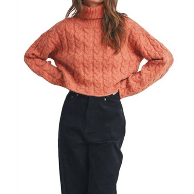 Women's Thick Braid With Turtle Neck Long Sleeve Sweater - Buttermelon ...
