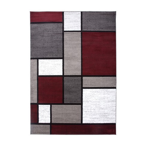 World Rug Gallery Contemporary Modern Boxed Color Block Red 7'10"x10'2 ...