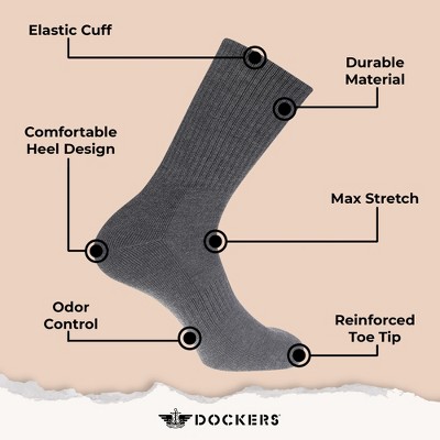 Dockers Men's Socks & Hosiery - 6-pack Cushioned Athletic & Dress Crew Socks For Men, Black ...