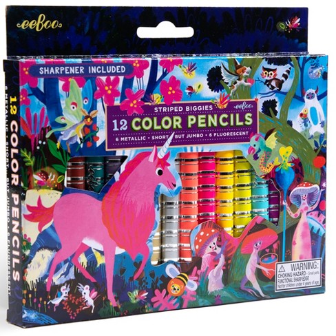 Eeboo: Striped Biggies Magical Creatures Pencils Set, 12 Pieces : Target