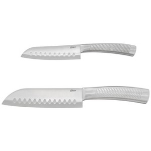 Oster 2 Piece Stainless Steel Santoku Knife Set with Ridged Handles ...