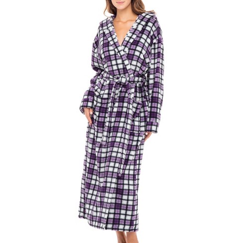 Adr Women's Classic Winter Robe, Hooded Plush Fleece Bathrobe Purple ...