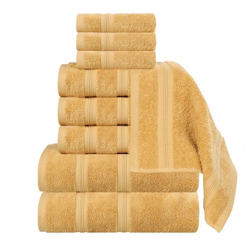 Smart Dry Cotton Medium Weight Solid 9 Piece Towel Set, Gold - Blue ...