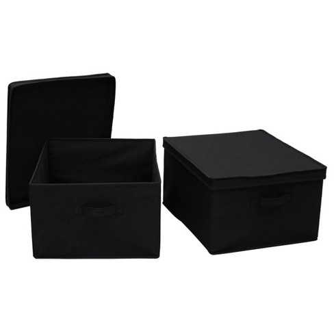 Household Essentials Set Of 2 Jumbo Storage Boxes With Lids Black Linen ...