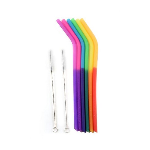 Norpro Silicone Reusable Color Changing Straws With Cleaning Brush, Set ...