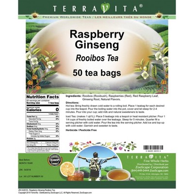 TerraVita Raspberry Ginseng Rooibos Tea (50 tea bags, ZIN: 543018, 2 ...