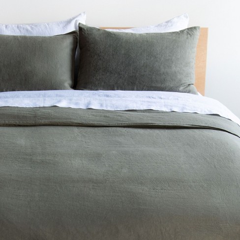 100% French Linen Duvet Cover & Sham Set - King/cal King - Moss ...