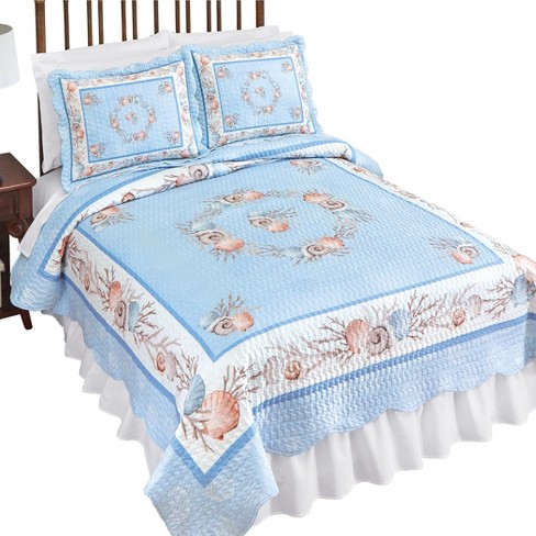 Collections Etc Coastal Seashells & Coral Scalloped Edge Reversible ...