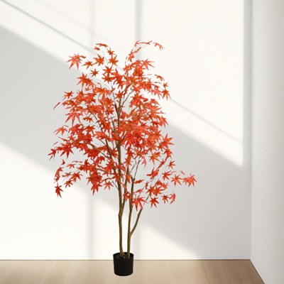 Autumn Maple Artificial Fall Tree,faux Fall Tree Red Maple Leaves Silk ...