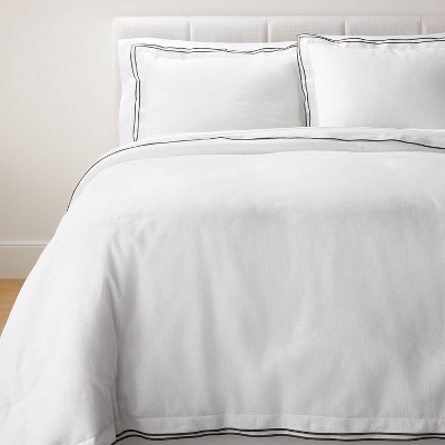 Full/Queen Double Flange Merrow Stitch Duvet Cover & Sham Set White ...