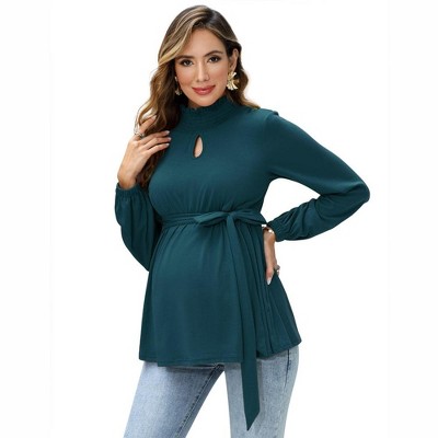 Maternity Tops Casual Maternity Sweaters Shirred Neck Maternity T ...