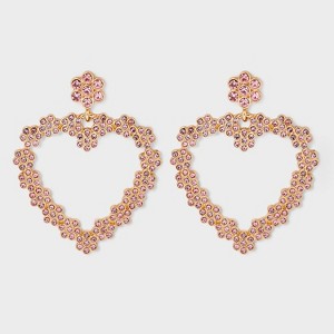 Valentine s Day Embellished Daisy Heart Drop Earrings Wild Fable Pink