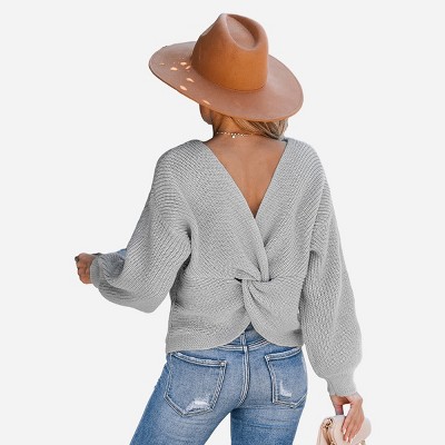 Women's Long Sleeve Colorblock Knit Round Neck Sweater - Cupshe-l-gray ...