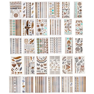 Salon Designs Metallic Temporary Tattoos- Six Sheets of Gold and Silver ...