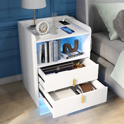 Versa Nightstand With Charging Station And Drawers - Weathered Oak ...