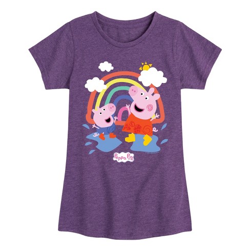 Girls' Peppa Pig Rain Puddles With Rainbow Fitted Short Sleeve Graphic ...