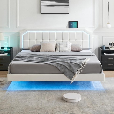 Whizmax Floating Bed Frame King Size With Rgb Led Lights Headboard ...