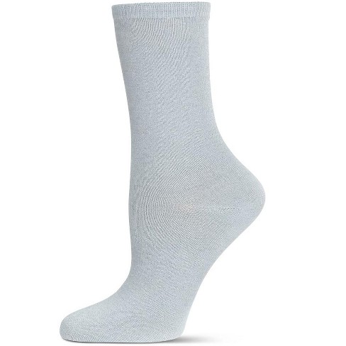 Memoi Women's Solid Soft Flat Knit Cashmere Blend Crew Sock Blue Fog 9 ...