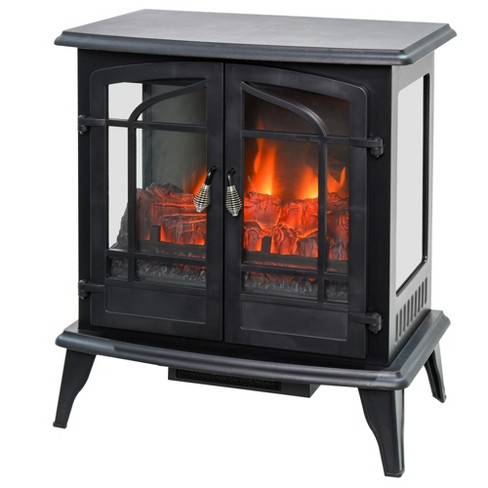 Homcom Vintage Electric Fireplace With 2 Tempered Glass Doors, Led Log ...