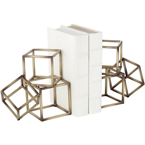 Studio 55d Tricube Antique Brass Finish 7 1/2" High Geometric Bookends ...