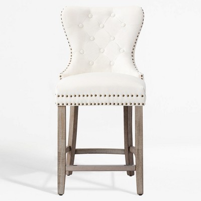 Westintrends 24" Upholstered Saddle Seat Counter Stool, Antique White ...