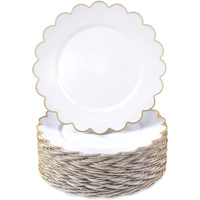 Sparkle And Bash 50 Pack White Disposable Plastic Plates With Gold ...